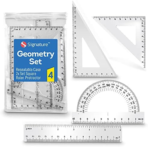 9 Piece Maths Geometry Set School Exam Stationery Ruler Compass ...