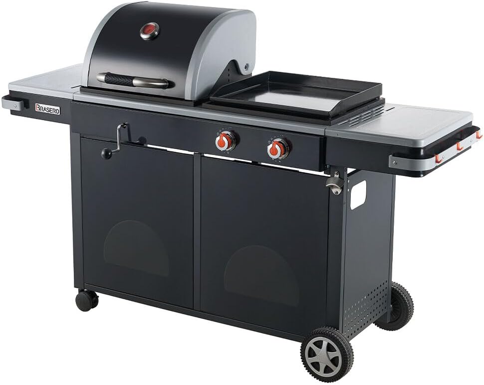 BRASERO - Barbecue Bi-Energy L Barbecue Charbon 49 x 42 cm et Plancha à gaz 48 x 42 cm - 2 ...