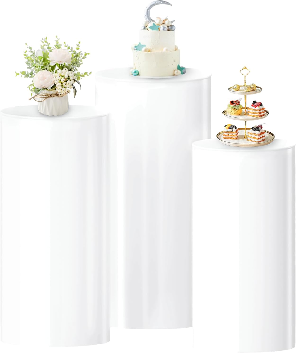 Amazon.com: MODFUNS White Cylinder Pedestal Stand 3pcs Plastic Cylinder ...