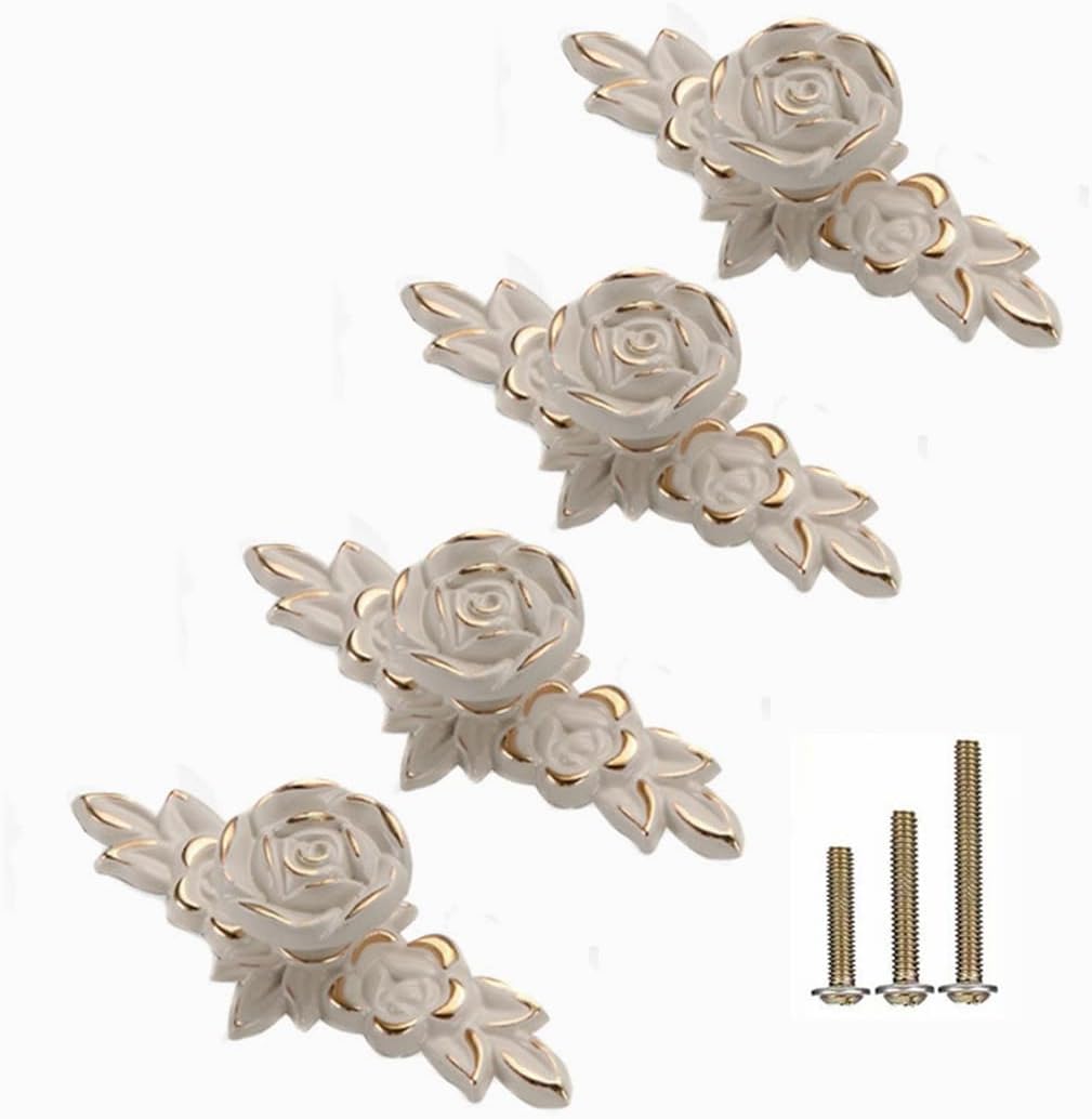 Ceramic Rose Flower Cabinet Knobs with Bronze Backplate, Vintage Kitchen Drawer Pull Handles for ...