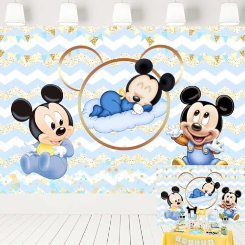Amazon.com : Baby Mickey Backdrop 1st Birthday Party Supplies Blue ...