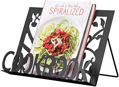 MyGift Black Metal Cookbook Holder Stand with Decorative Cookbook Word ...