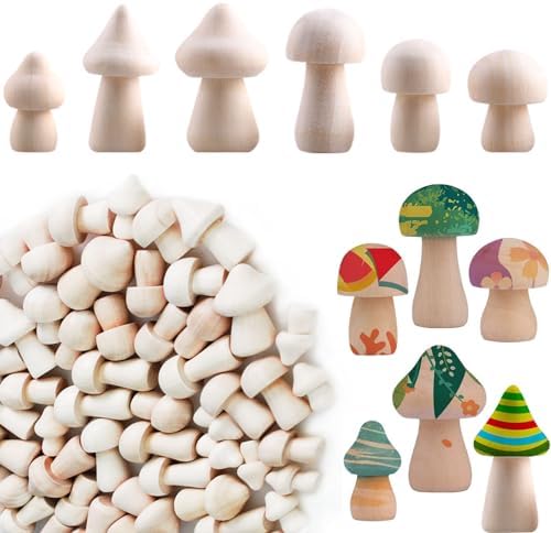 YIQXKOUY 48 Pieces Unfinished Wooden Mushroom 6 Sizes of Natural Wooden ...