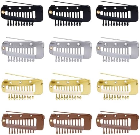 Amazon.com : 12pcs Clip with Safety Pins, 10-Teeth Hair Extension Snap ...