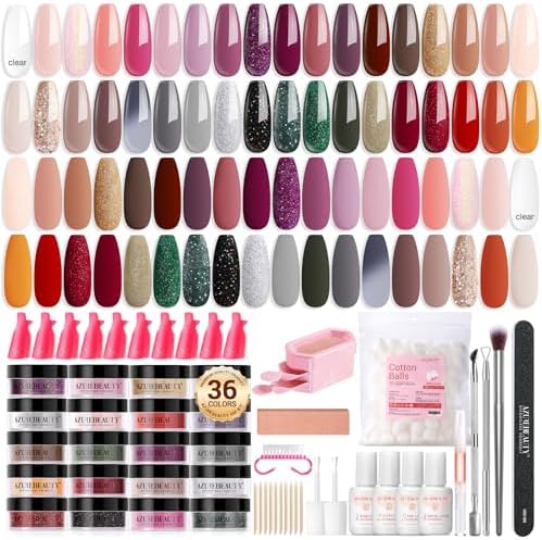 Amazon.com: AZUREBEAUTY 170Pcs Dip Powder Nail Kit Starter 36 Colors ...