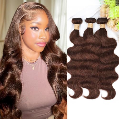 Amazon.com : UNice Brown Highlight Body Wave Human Hair Weave 3 Bundles ...