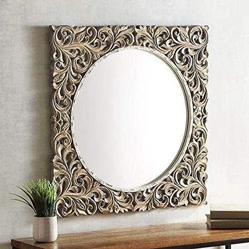 Buy WoodIdea Wall King Mirror Prepared with Hard Work of hend Wood Hand ...