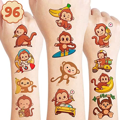 Amazon.com : 8 Sheet (96Pcs) Monkey Temporary Tattoos for Kids, Monkey ...