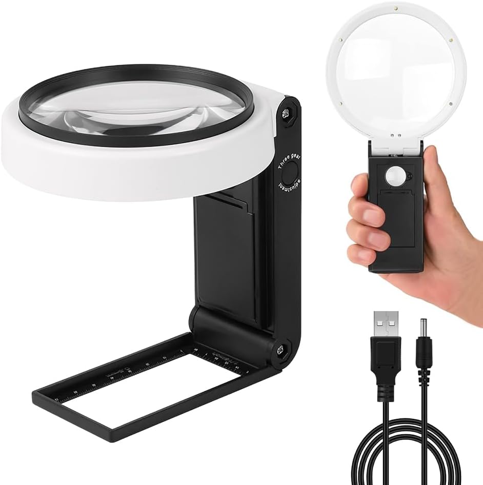 Lupa de 30 aumentos con luz LED, recargable por USB, con escala de ...