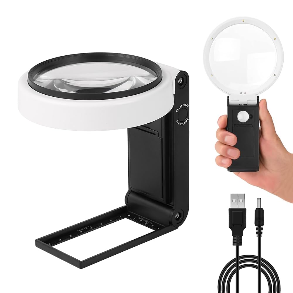 AHED Lupa Plegable con Soporte, Lupas de Mano o de Escritorio de 25X ...