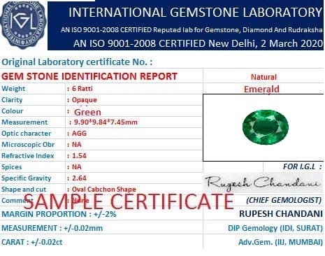 Buy VDesign Panna Stone Original Certified Paana Rashi Ratna 5.25 Ratti ...