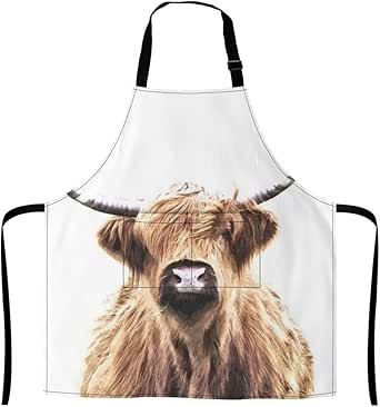 KCOUU Kitchen Aprons,highland cow portrait,Adjustable Kitchen Apron ...