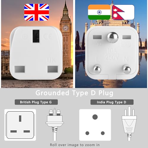 UK to India Plug Adapter, Type D Travel Adapter Indian,Pakistan,Sri ...