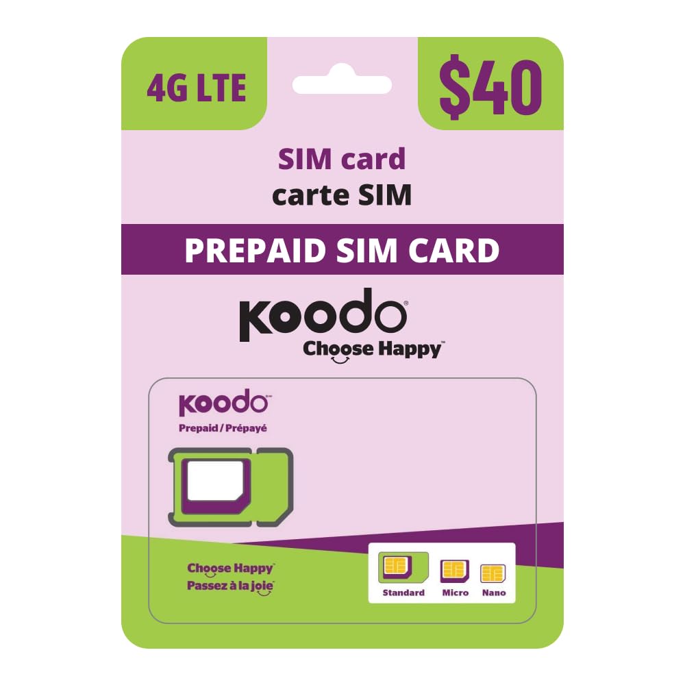 Koodo Mobile 4G LTE Prepaid 40$ SIM Card Starter Kit - Unlimited Talk ...