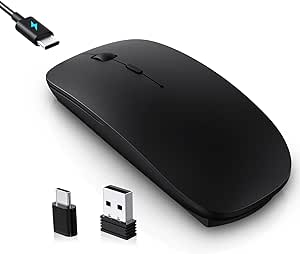RaceGT Mouse Wireless USB C+USB A, Ricaricabile Mouse senza fili Silenzioso 2.4G ultra sottile ...