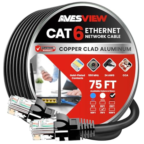 CAT 6 75 Foot Ethernet Cable Indoor High-Speed 10Gbps Snagless Long ...