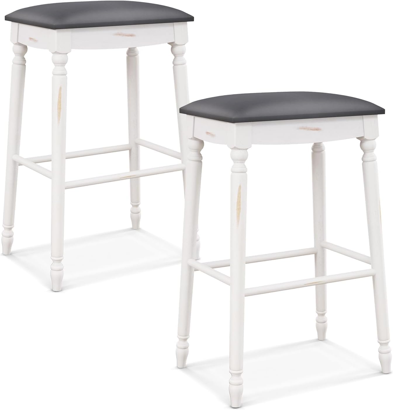 Amazon.com: COSTWAY Upholstered Bar Stools Set of 2, 24-Inch Backless ...