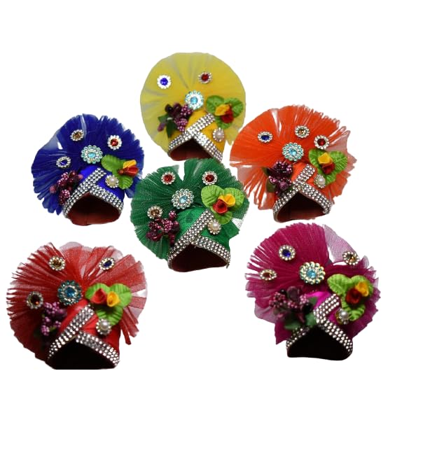 Laddu Gopal kanha ji Pagdi Set of 6 Flower Stone Pagdi – Net & Silk ...