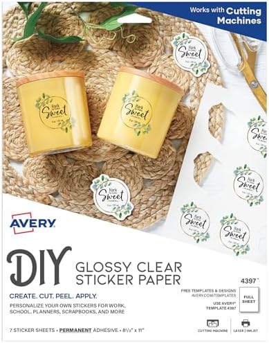 Avery Printable Sticker Paper for DIY Crafts, Glossy Clear, 8.5" x 11 ...
