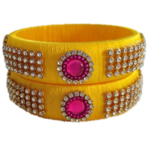 Buy Lemon yellow silk thread bangles by Manali Creations... Size 2.2 at ...