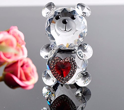 Parishi & W Glass Glass Crystal Bear heart Figurines Paperweight Crafts ...