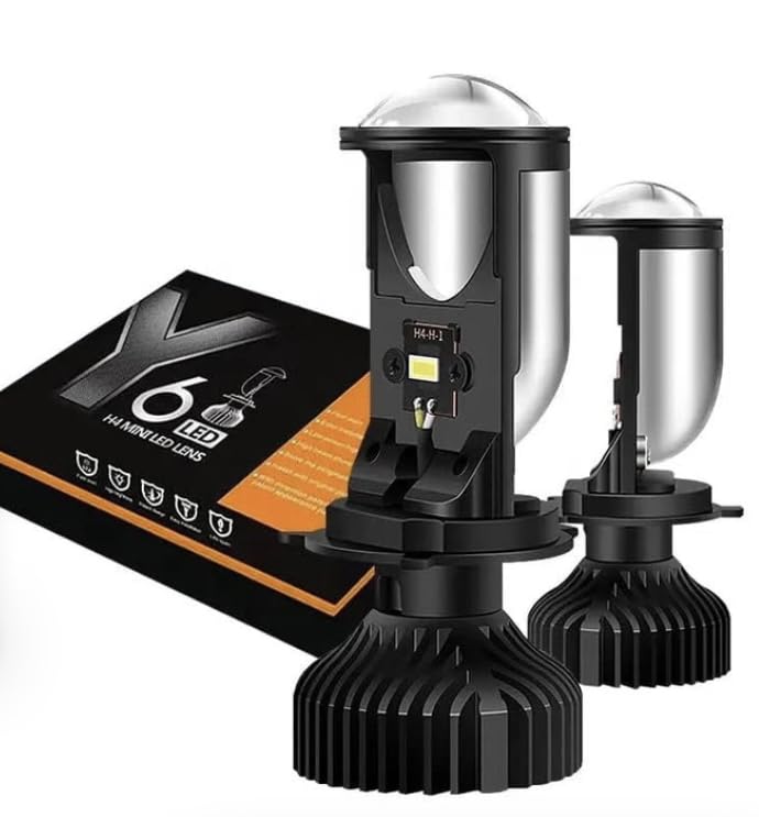 Y6 LED Motorcycle Headlight Bulb Projector, 20000 LM, H4 Holder, 2 Pack ...
