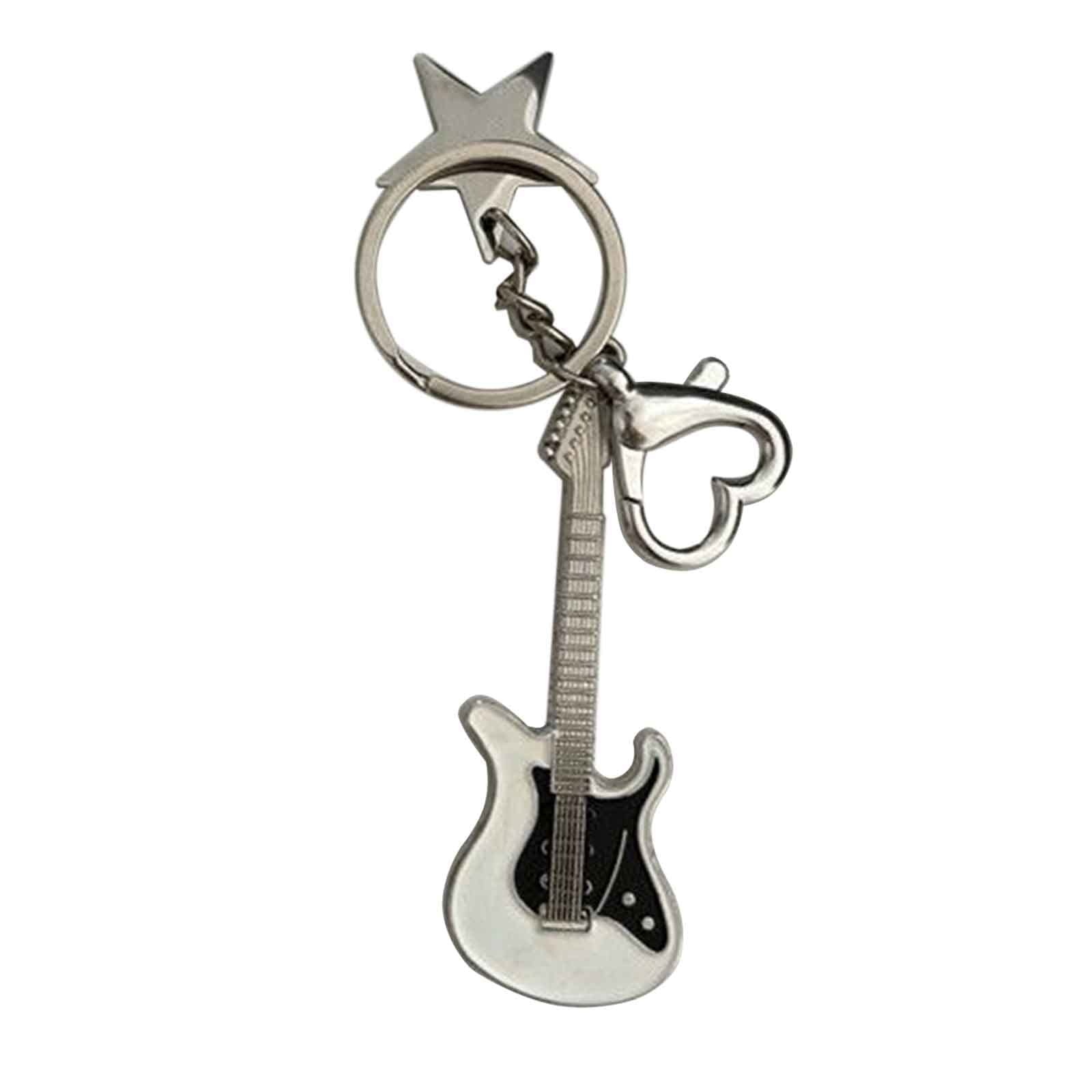 YOOYEH Guitar Keychain, Metal Bass Guitar Pendant Key Chain with Mini ...