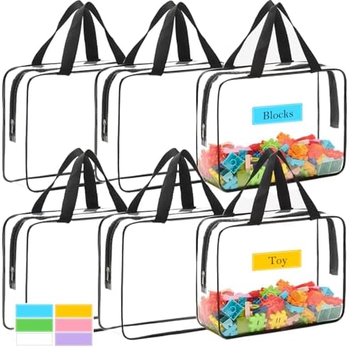 6 Packs Extra Large Toy Storage Bags with Zipper, Clear Plastic Toy Storage Bag with Labels for ...