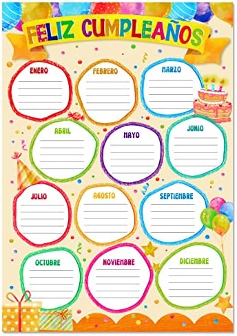 Amazon.com: FaCraft Spanish Birthday Chart for Classroom - Happy ...