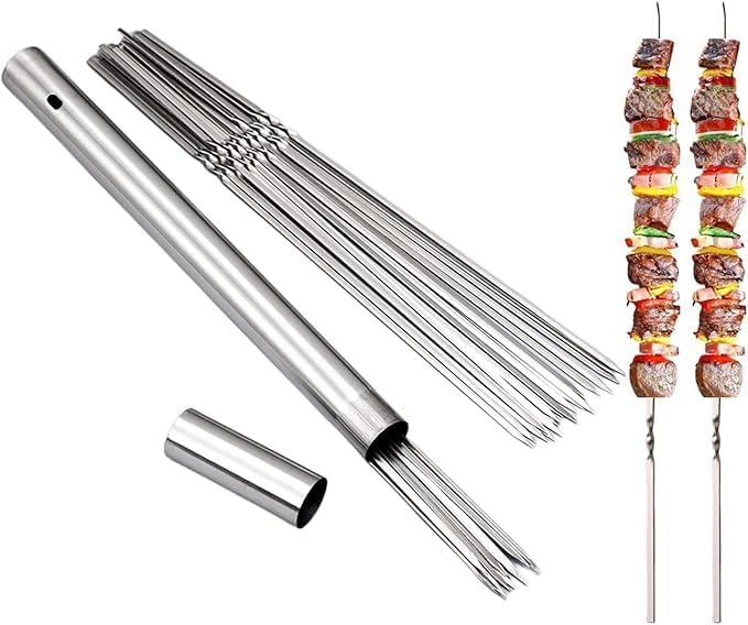 Amazon.com: 304 stainless steel 13.8-inch long flat barbecue skewers ...