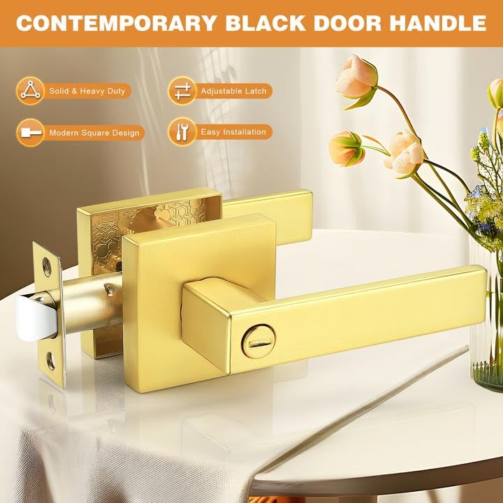 Snapklik.com : Gold Privacy Door Handle Lockset Heavy Duty Interior ...