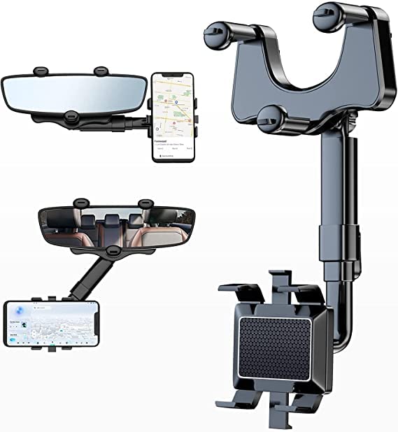 DSNS Car Rearview Mirror Phone Holder Mount 360 Degree Adjustable and ...
