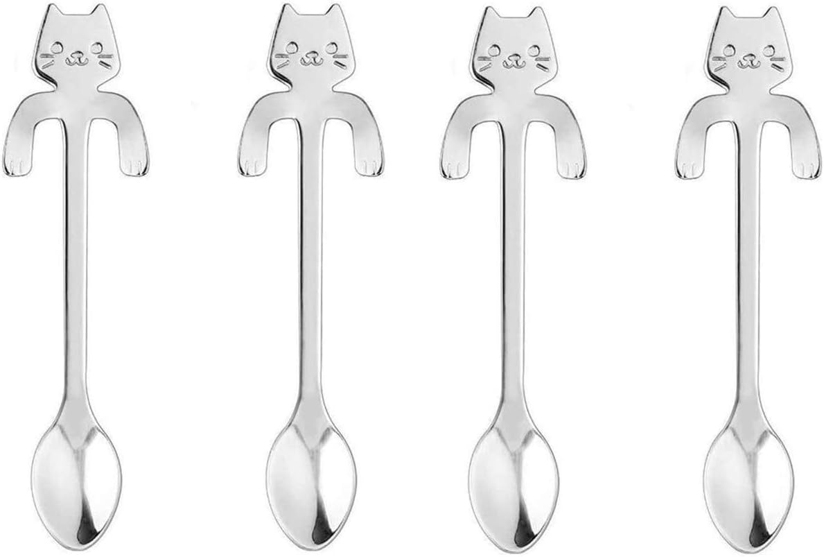 Amazon.com: Honbay 4PCS Stainless Steel Cute Mini Cat Spoon for Tea ...