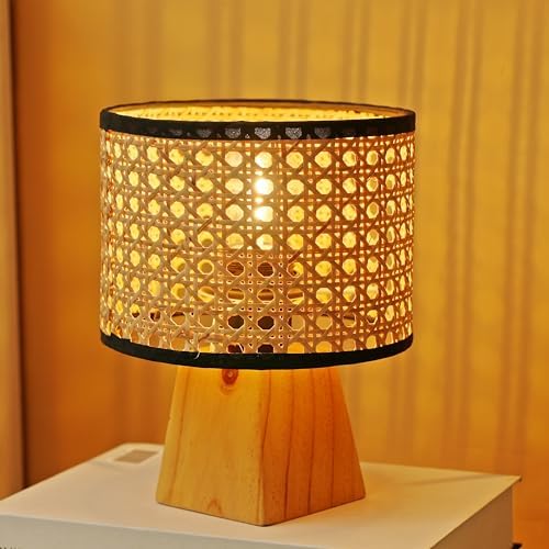 JAOSELAP Rattan Lamp, Battery Operated Table Lamp with Timer, Wicker ...