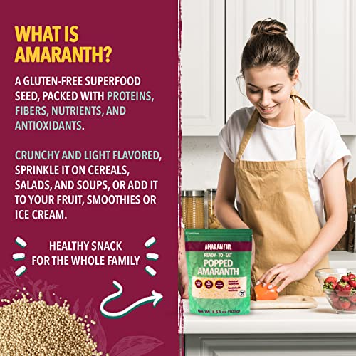 Amaranthy Ready-to-eat Popped Amaranth Bag (3.53 oz) - High Protein ...