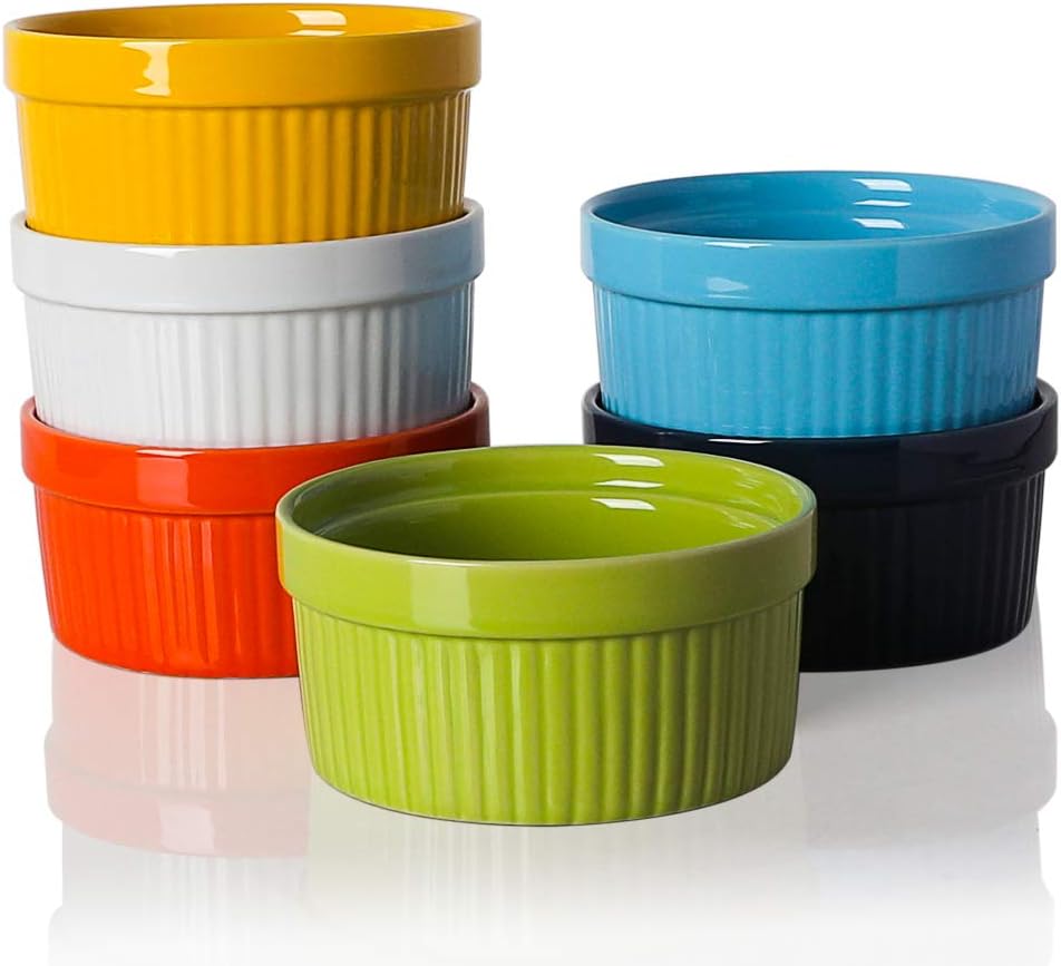 Amazon.com: Sweejar Porcelain 10 Ounce Ramekins, Round Double Handle ...