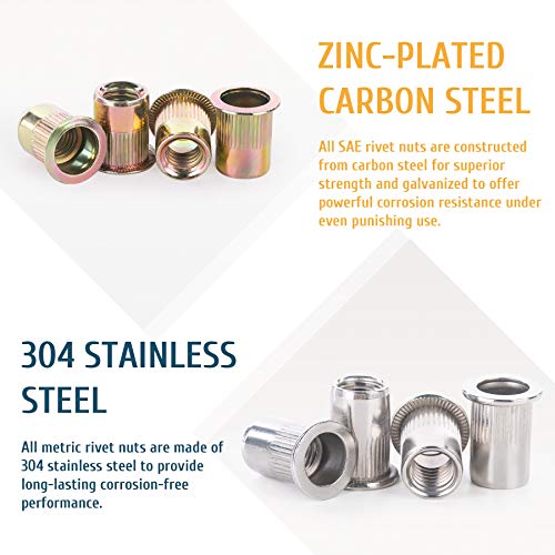 Snapklik.com : ZELCAN Stainless Steel Rivet Nut Kit, SAE & Metric ...