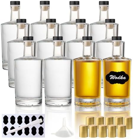 BPFY 12 Pack 3oz (100ml) Glass Liquor Bottles with T-Top Black Caps and ...