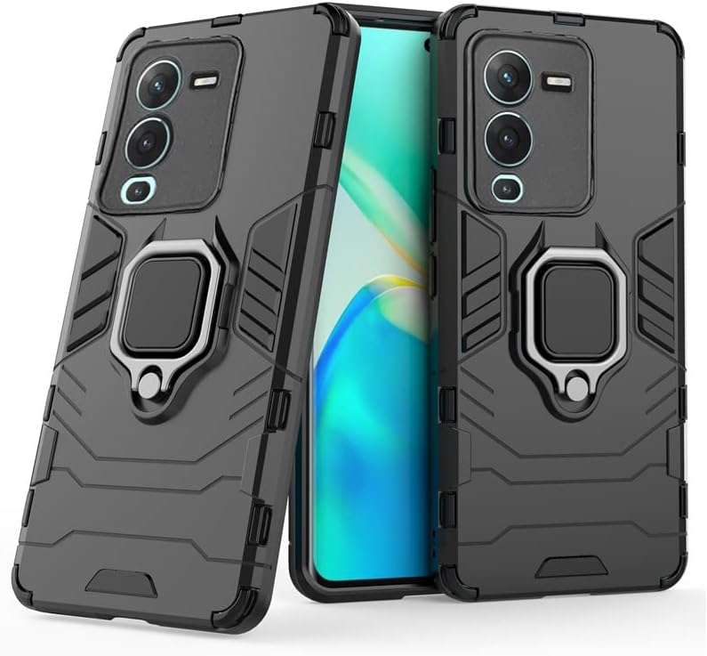 MOBIKIT Back Cover for Vivo V25 Pro 5g (Armour Defender Ring Holder ...