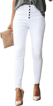 KUNMI Women's Ripped Skinny Slim Fit Jeans Frayed Distressed Stretchy Denim Pants at Amazon ...