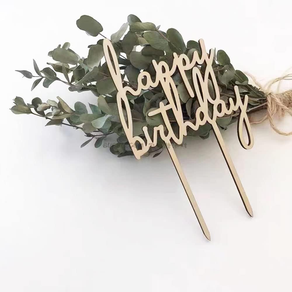 Amazon.com: Wooden Happy Birthday Cake Topper, Double-Sided Wooden ...