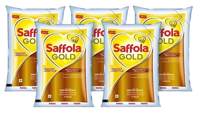 Saffola Gold Healthy Lifestyle Healthy Heart Oil 1L Pouch (Pack of 5 ...