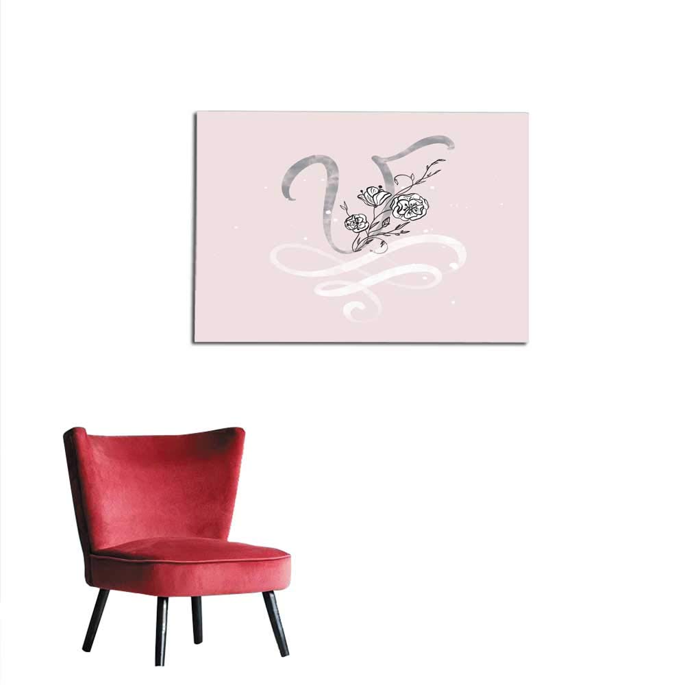 Buy Wallpaper Hand drawn calligraphy letter V with flower watercolor ...