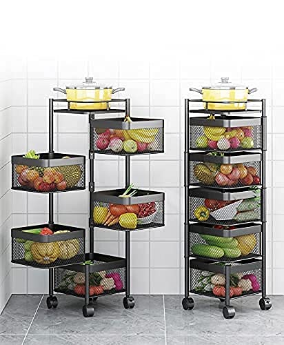 Buy WV Enterprise Metal 5 Layer Kitchen Rotating Trolley Portable ...