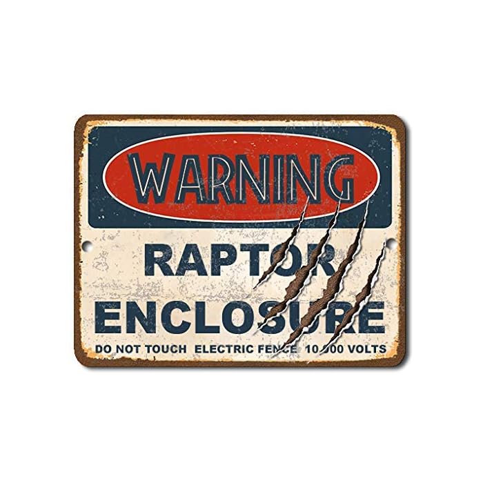 Buy Dinosaur Tin Sign Warning Raptor Enclosure Classic Movie Poster Bar ...