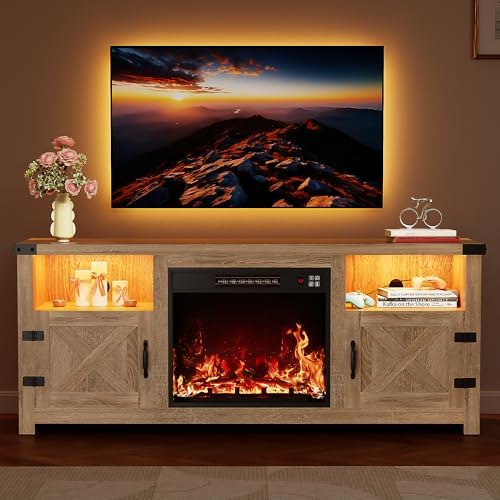 Amazon.com: YESHOMY LED Fireplace TV Stand with Mood Lighting, TV ...