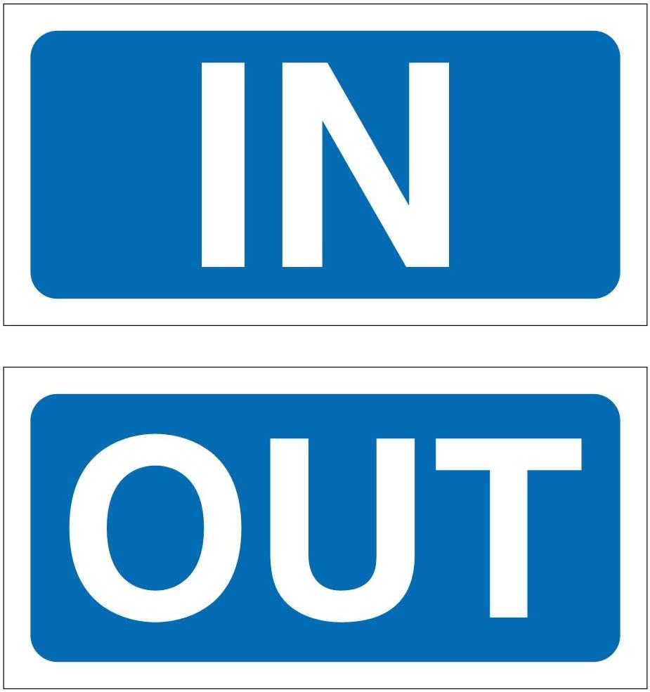 Set of 2 in and Out Signs. 150mm x 75mm self Adhesive Stickers. Ideal ...