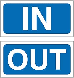 Set of 2 in and Out Signs. 150mm x 75mm self Adhesive Stickers. Ideal ...