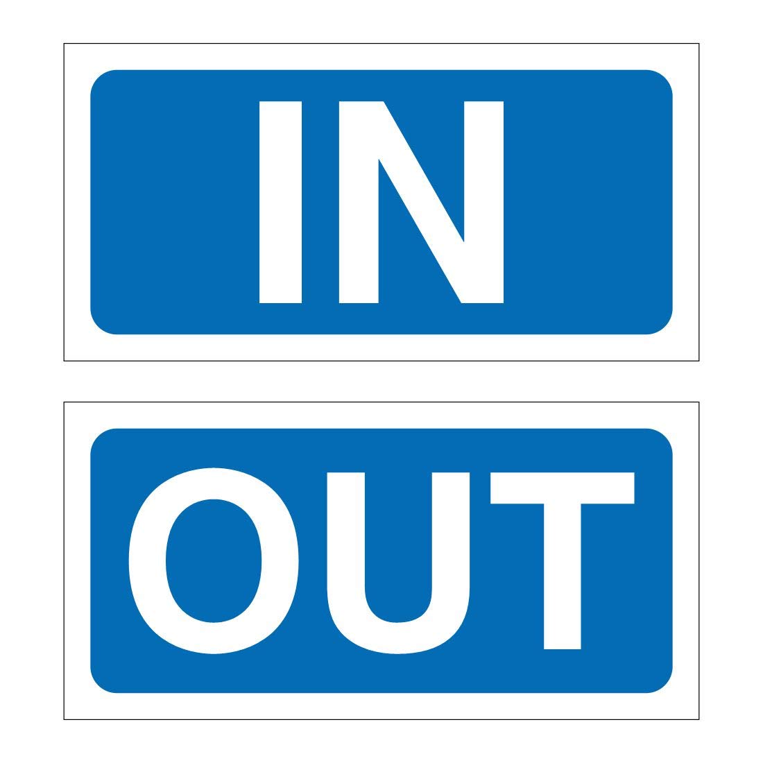 Set of 2 in and Out Signs. 150mm x 75mm self Adhesive Stickers. Ideal ...