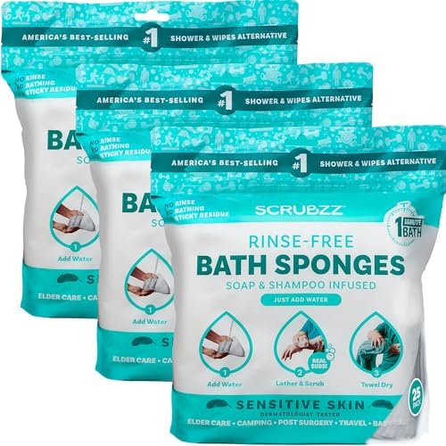 Amazon.com: Scrubzz Disposable No Rinse Bathing Wipes for Sensitive ...